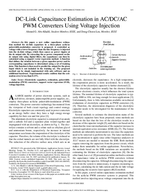 Pdf Dc Capacitance Estimation Of Dc Link Capacitors Using Ac Voltage Injection In Ac Dc Ac Pwm