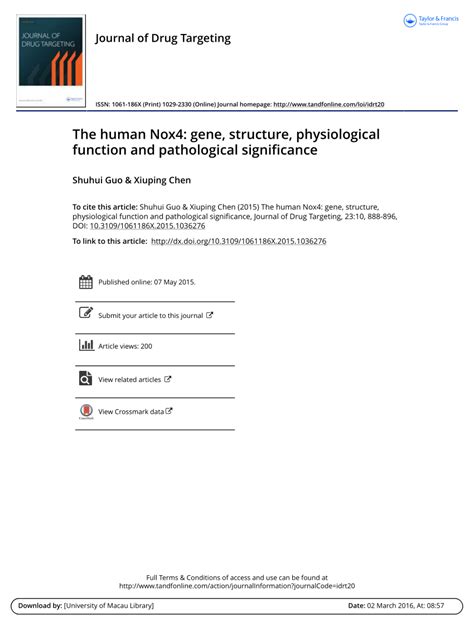 Pdf The Human Nox4 Gene Structure Physiological Function And
