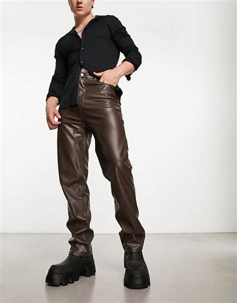 Asos Design Jean Dad Imitation Cuir Marron Asos