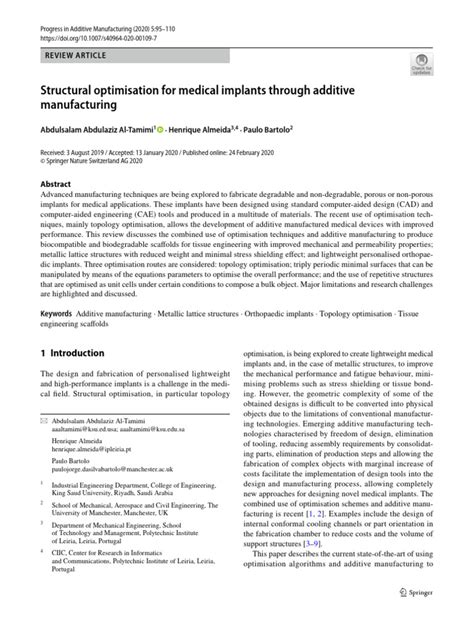 Structural Optimisation For Medical Implants Through Additive Pdf