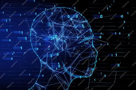 Premium Photo Abstract Binary Code Face Outliine Interface On Dark Blue Background Machine