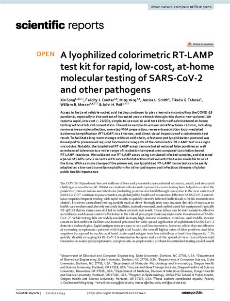 Pdf A Lyophilized Colorimetric Rt Lamp Test Kit For Rapid Low Cost