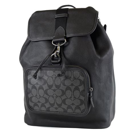 Coach 蔻馳 男款 荔枝紋拚防刮logo束口翻蓋彈簧鎖後背包 黑色 Pchome 24h購物