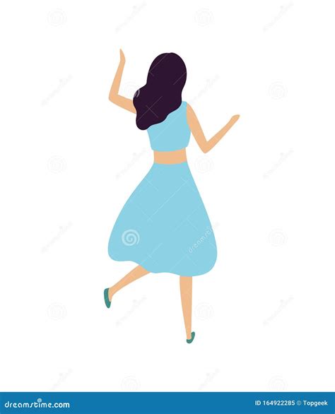 Dancing Woman Back View Isolated Cartoon Character Stock Vector