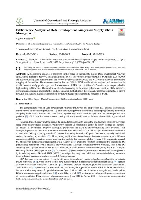 Pdf Bibliometric Analysis Of Data Envelopment Analysis In Supply