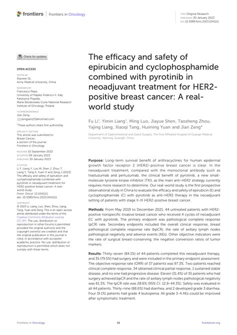 Pdf The Efficacy And Safety Of Epirubicin And Cyclophosphamide Combined With Pyrotinib In