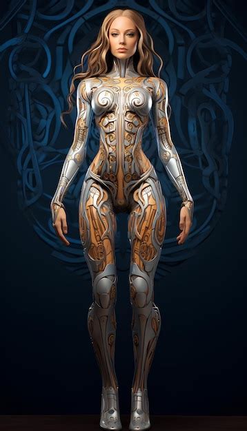 Premium Photo Full Body Shot A Humanoid Female Robot Designed