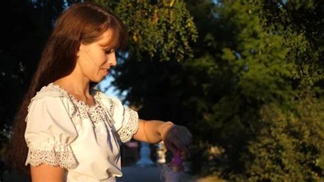 Woman Blows Big Soap Bubbles And Laughs Stock Video Pond