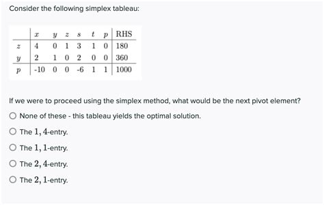 Solved Consider The Following Simplex Tableau If We Were To