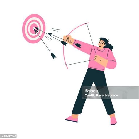 생산적인 작업 흐름 와 여자 촬영 화살표 에서 다트판 관리 작업 벡터 일러스트레이션 개발에 대한 스톡 벡터 아트 및 기타 이미지