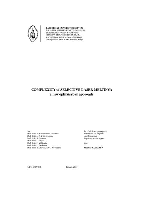 Pdf Complexity Of Selective Laser Melting A New Optimisation Approach