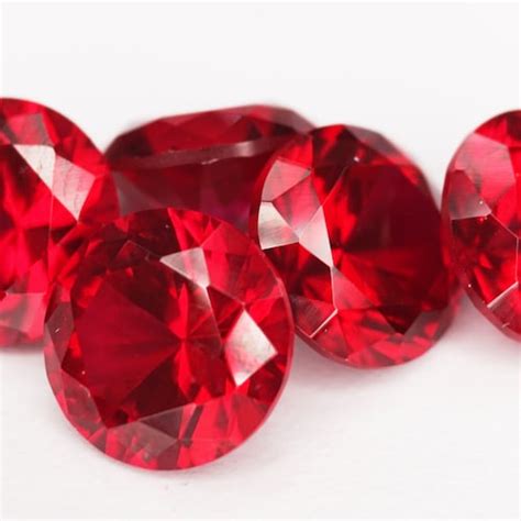 round faceted lab created red ruby synthetic corundum 10 etsy