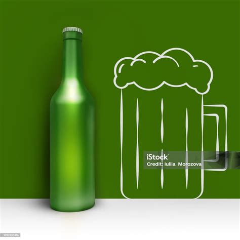 병 맥주 손으로 그려진 벽에 있는 그려진 유리 창의적인 그림입니다 전면 보기 3d 렌더링입니다 가득 찬에 대한 스톡 사진 및 기타 이미지 Istock