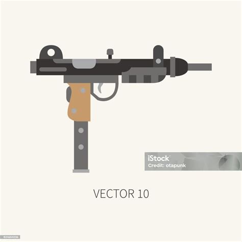 색상 평면 일반 벡터 군사 아이콘 기관총 육군 장비 및 군비입니다 전설적인 복고풍 무기입니다 만화 스타일입니다 폭행 군인입니다 전쟁입니다 일러스트 레이 션 및 디자인 및