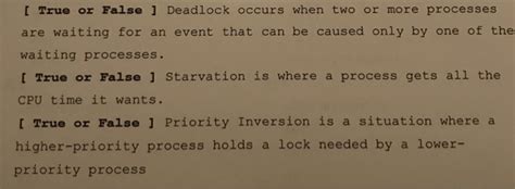 Solved True Or False 1 Deadlock Occurs When Two Or More