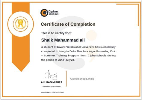 Shaik Mahammad Ali On Linkedin I Have Got My Certification In Dsa C
