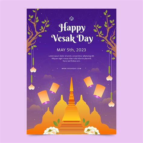 Vesak Day 축제 축하를위한 그라데이션 수직 포스터 템플릿 무료 벡터