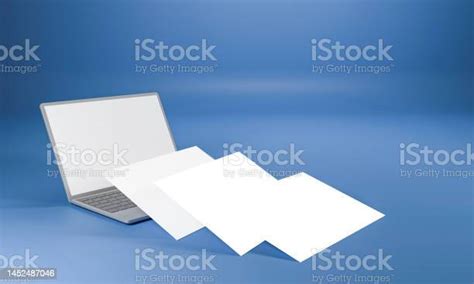 3d는 파란색 배경에 빈 플로팅 스크린 모형이 있는 노트북을 렌더링합니다 0명에 대한 스톡 사진 및 기타 이미지 0명 개념