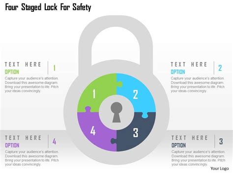 Four Staged Lock For Safety Flat Powerpoint Design Templates PowerPoint Presentation Slides