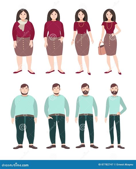 Fat And Slim People Weight Loss Concept Woman And Man Figure