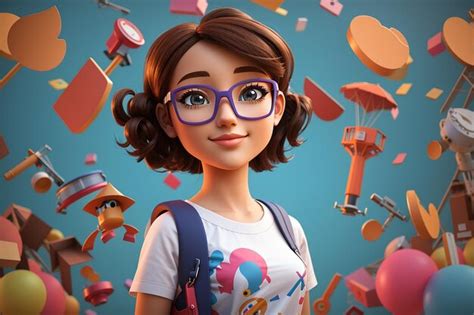 Premium Photo Fun 3d Illustration Of A Cartoon Teenage Gir