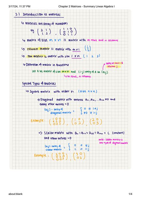 Solution Chapter 2 Matrices Summary Linear Algebra I Studypool