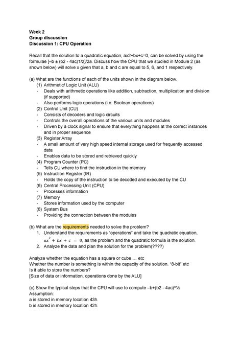 Cv1014 Weekly Tutorial Assignment Answers Week 2 Group Discussion Discussion 1 Cpu