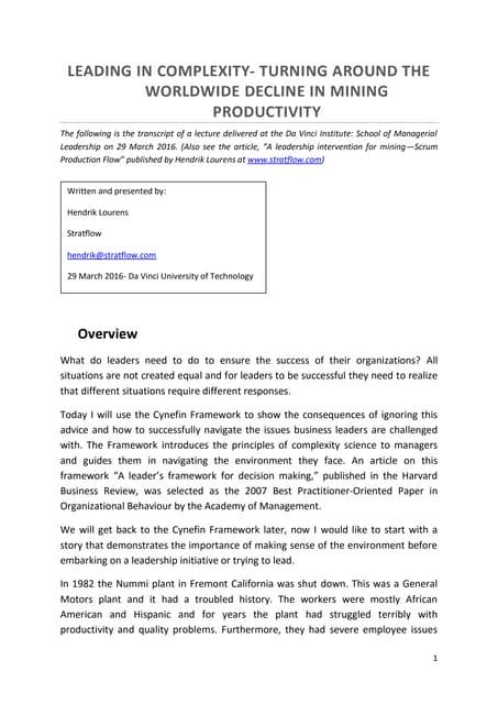 Leading In Complexity Productivity Platform To Turn Around The