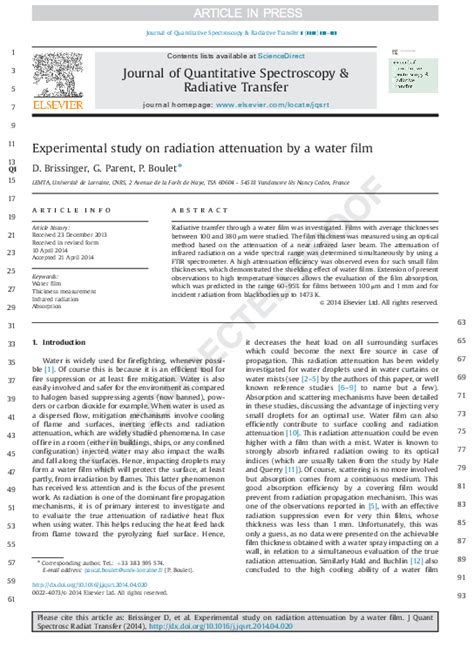 Pdf Experimental Study On Radiation Attenuation By A Water Film