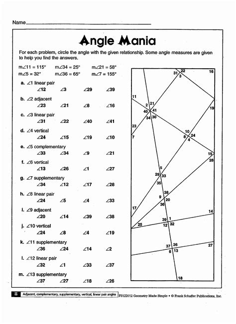 Finding Vertical Angles Worksheet