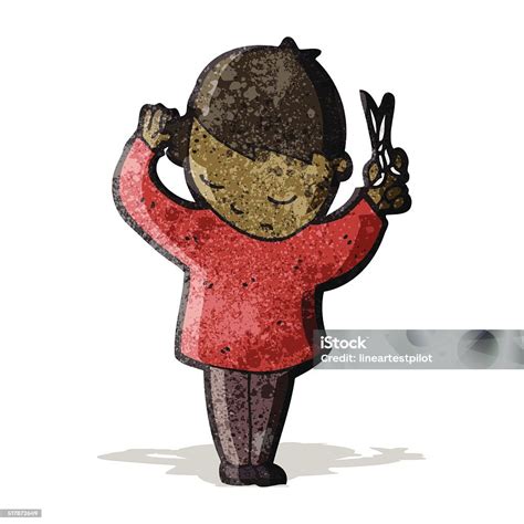 Kartun Anak Lakilaki Memotong Rambut Sendiri Ilustrasi Stok Unduh