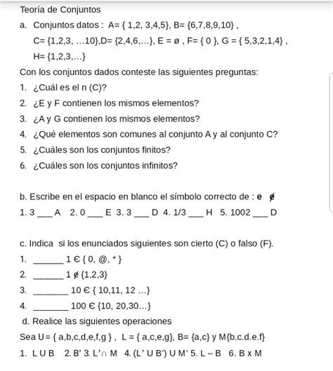 Teoría De Conjuntos A Conjuntos Datos A1 2 3 4 5