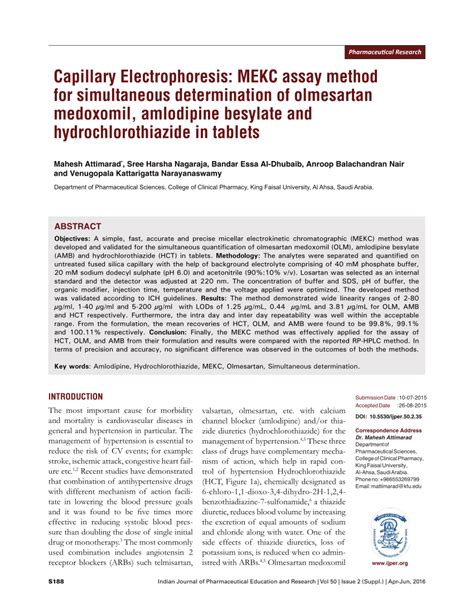 Pdf Capillary Electrophoresis Mekc Assay Method For Simultaneous
