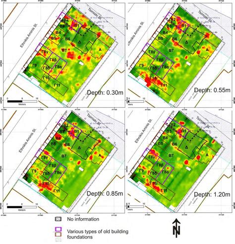 GPR Depth Slices Locations Of Old Buildings Are Annotated On The Map Download Scientific