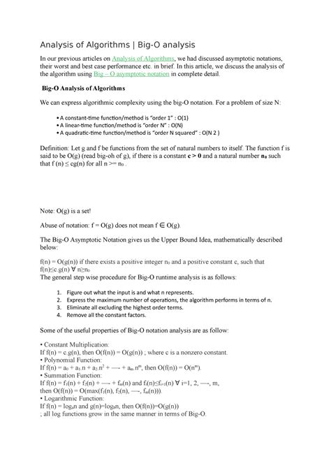 Big Oh Notation Analysis Software Engineering Ii Islamia College