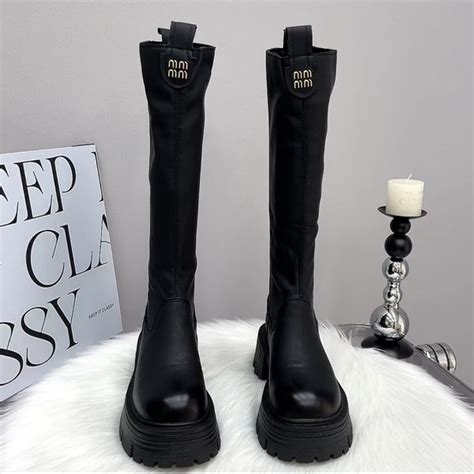 Ботинки Женский Miu Miu черный размер 38 Зима Без застёжки Платформа Вышивка Италия купить C