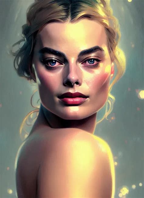 Portrait Of Margot Robbie Intricate Elegant Glowing Stable