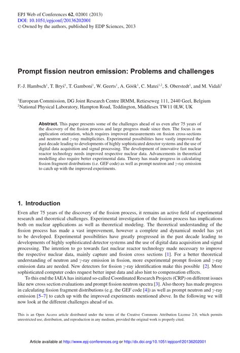 Pdf Prompt Fission Neutron Emission Problems And Challenges