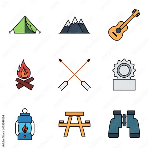 Camping Flat Vector Icon Set Stock Vector Adobe Stock