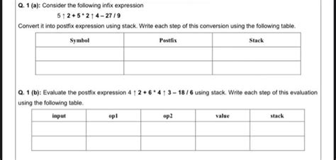 solved q 1 a consider the following infix expression