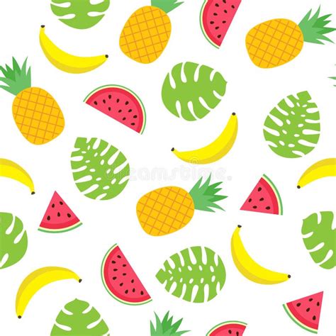 Vector Seamless Pattern With Tropical Leaves Pineapples Bananas And