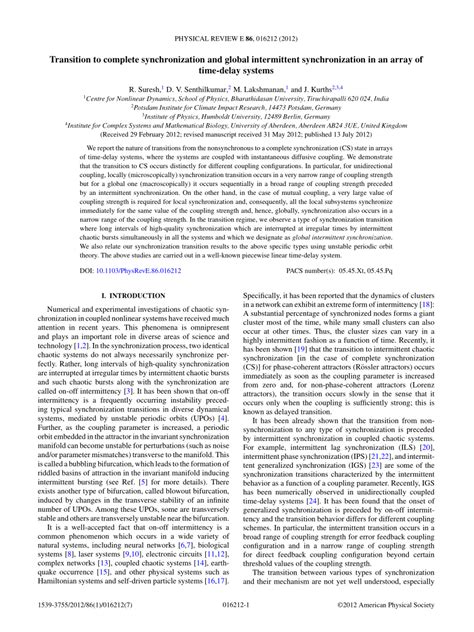 Pdf Transition To Complete Synchronization And Global Intermittent Synchronization In An Array