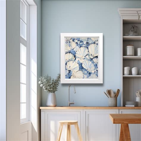 Coastal Seashell Canvas Art Blue And White Nautical Wall Decor Beach