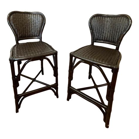 Late 20th Century Black Rattan Counter Stools A Pair Chairish