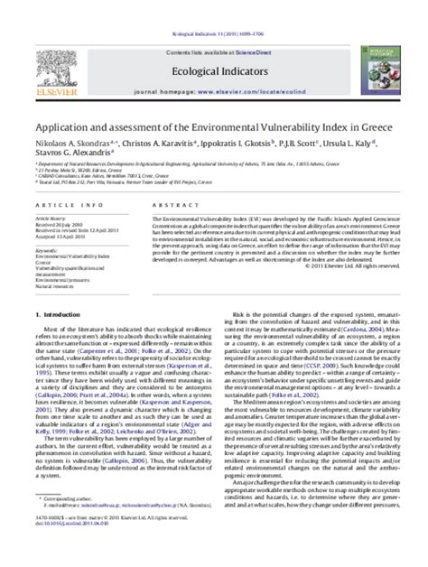 Pdf Application And Assessment Of The Environmental Vulnerability Index In Greece