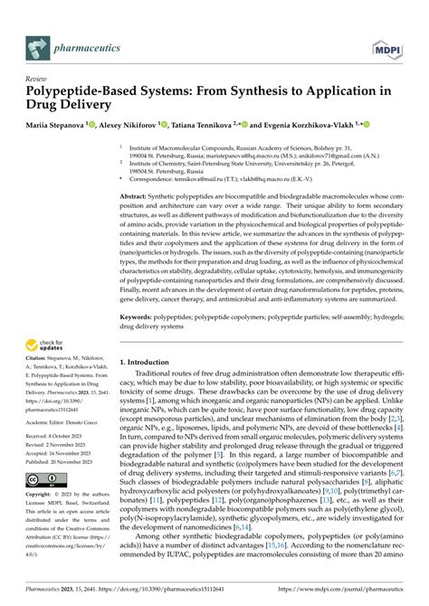 Pdf Polypeptide Based Systems From Synthesis To Application In Drug Delivery