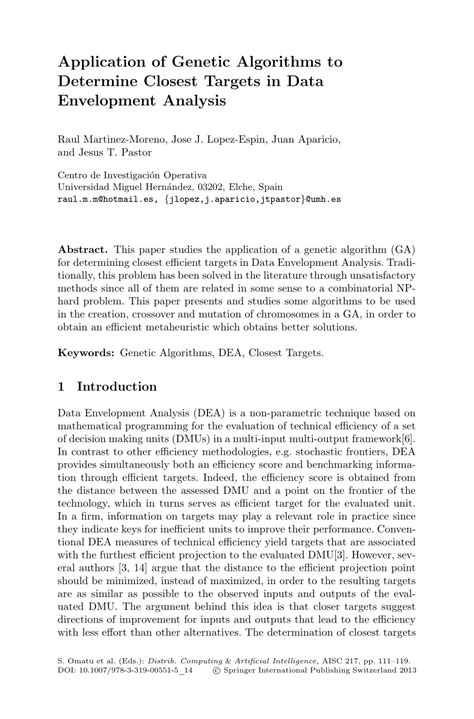 Pdf Application Of Genetic Algorithms To Determine Closest Targets In Data Envelopment Analysis