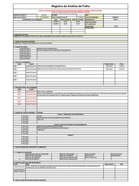 Formulario De Analise De Falha Pdf