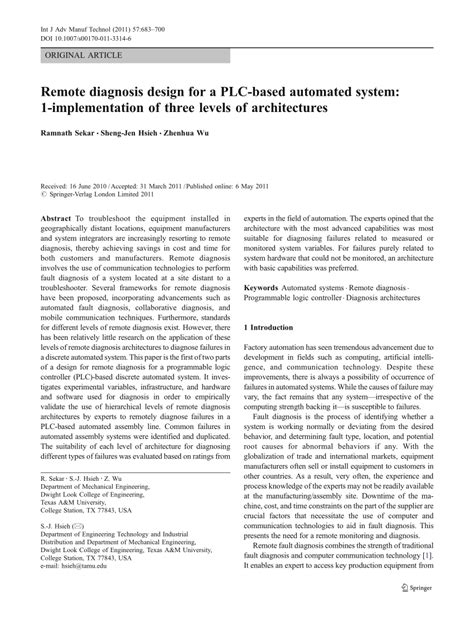 PDF Remote Diagnosis Design For A PLC Based Automated System Implementation Of Three Levels