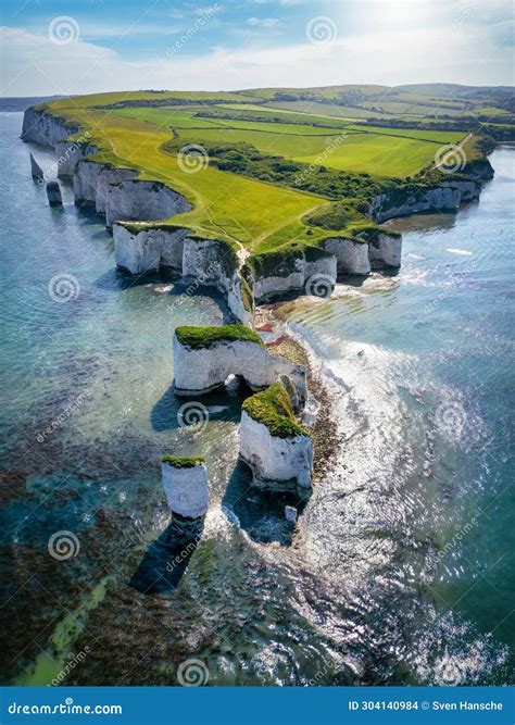 Aerial View Of The Old Harry Rocks In Dorset England Stock Photo